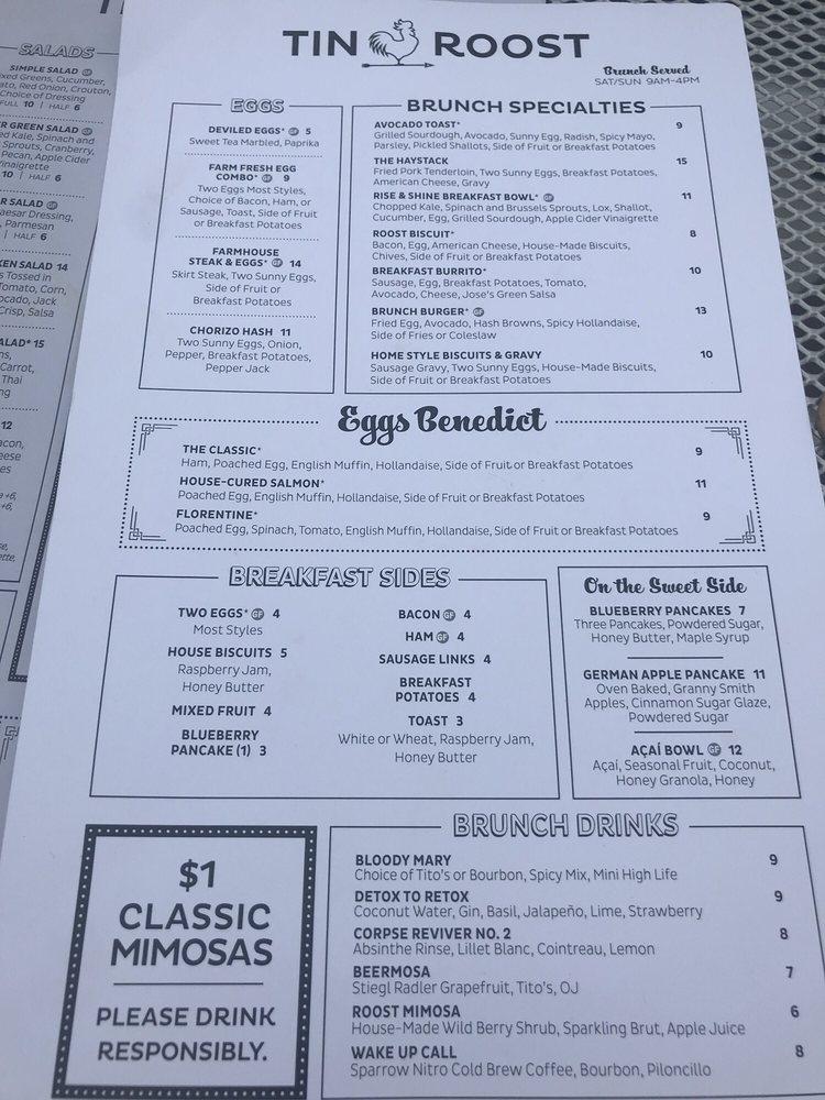 Menu at Tin Roost pub & bar, North Liberty