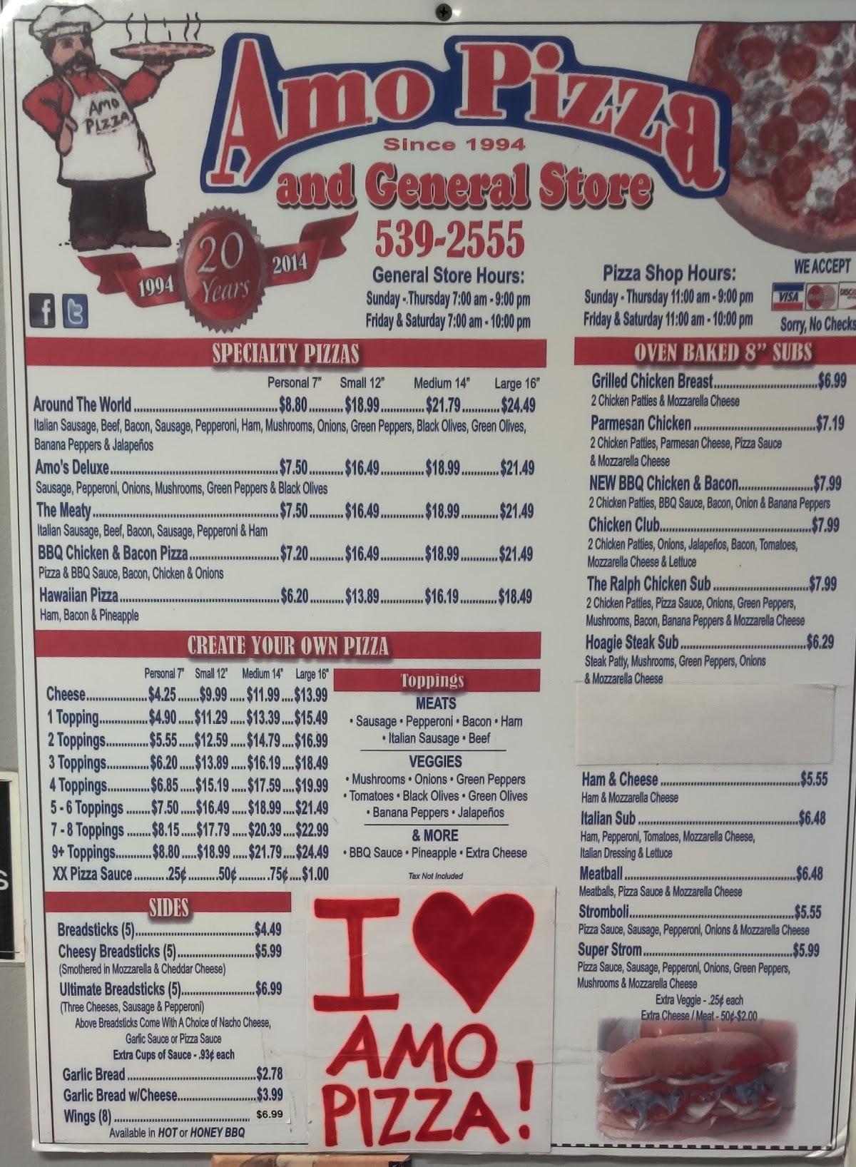 Menu at Amo Pizza & General Store pizzeria, Amo, N Pearl St
