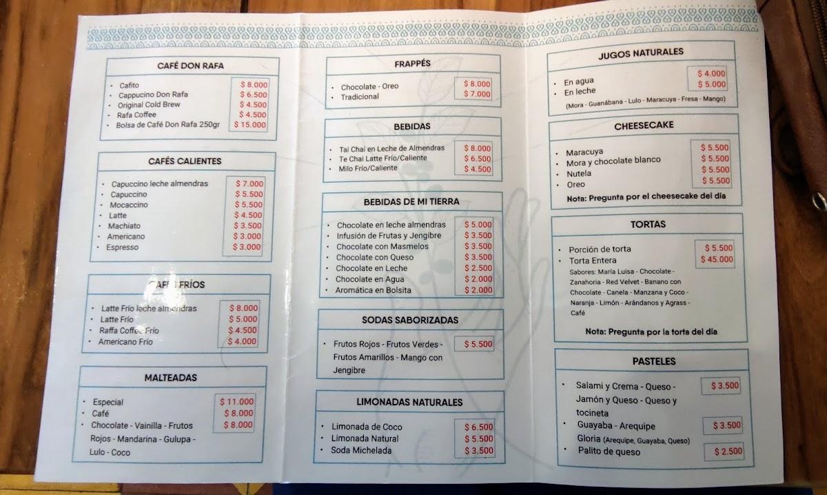 Carta de Cafe Don Rafa, Jericó, Calle 6