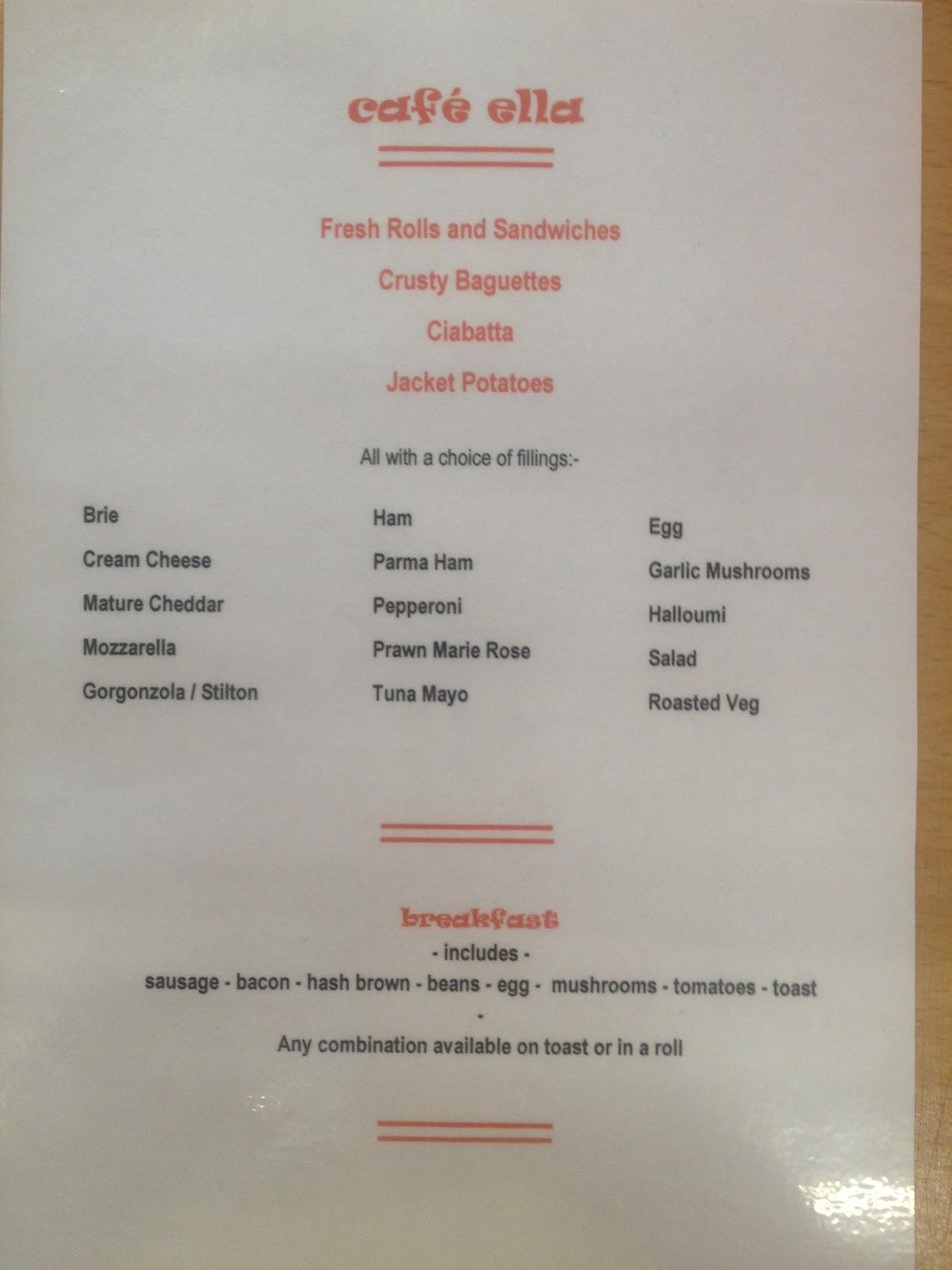Menu at Cafe Ella, Lincoln