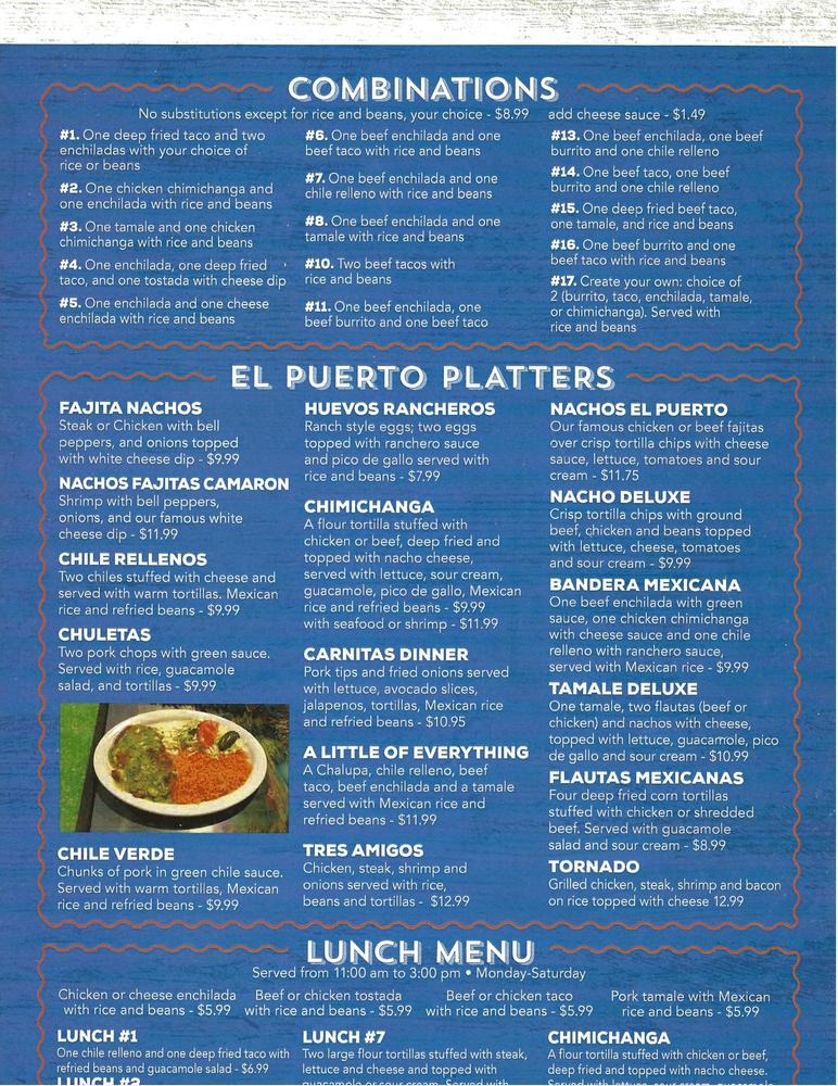 Menu at El Puerto Mexican Restaurant, Pleasant Hill