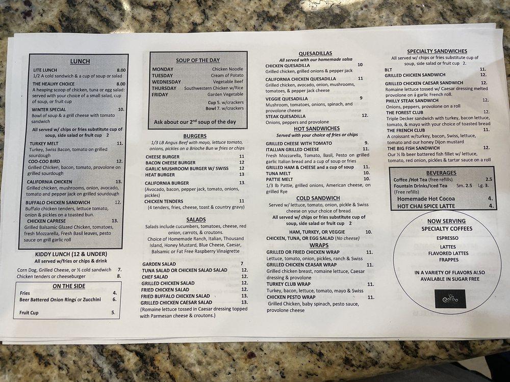Menu at Forest Cafe & Bakery, The Woodlands