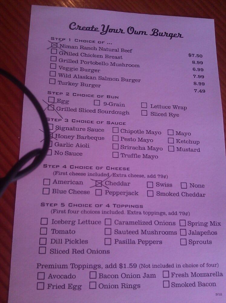 Menu at Main Street Burgers restaurant, Los Gatos, 20 S Santa Cruz Ave