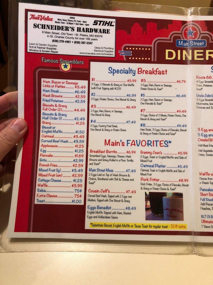 Menu at Main Street Diner cafe, St. Peters, 315 Main St
