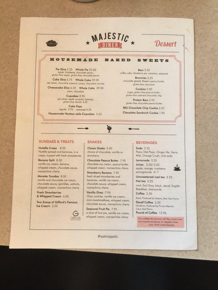 Menu at Majestic Diner restaurant, Ramsey