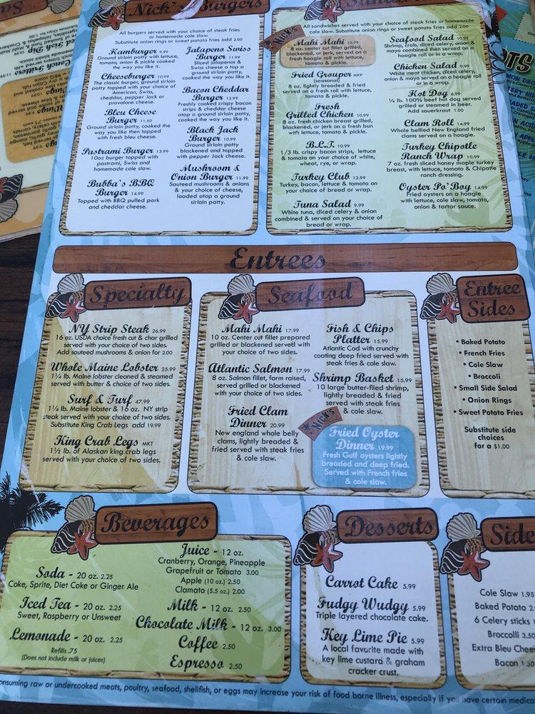 Menu at Nicks Bar & Grill, Hollywood