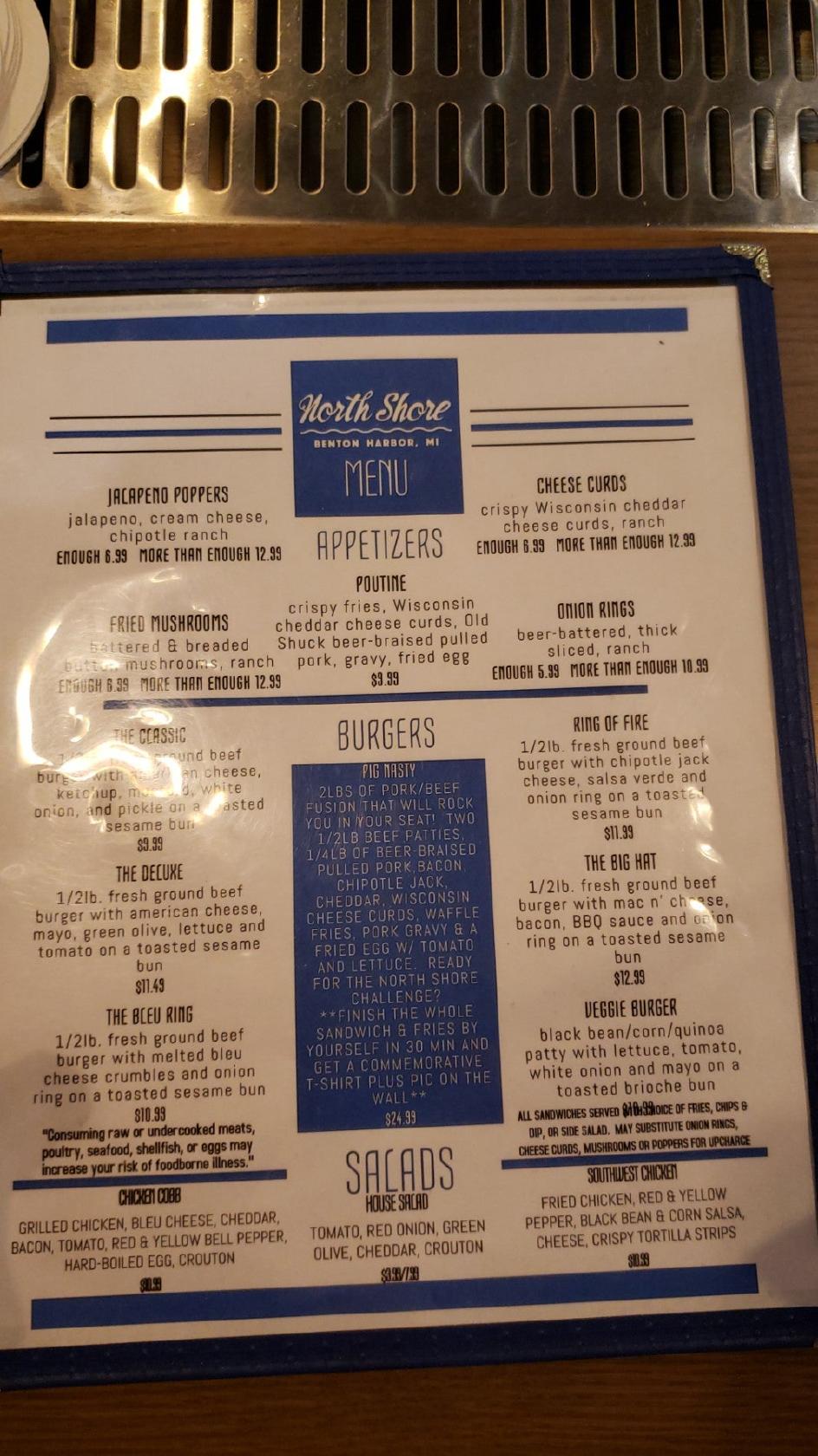 Menu at North Shore Inn pub & bar, Benton Harbor