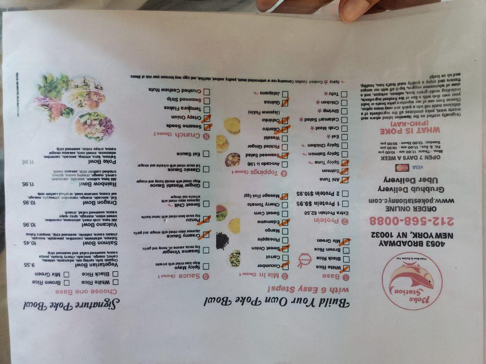 Menu at Poke Station, New York City, Broadway