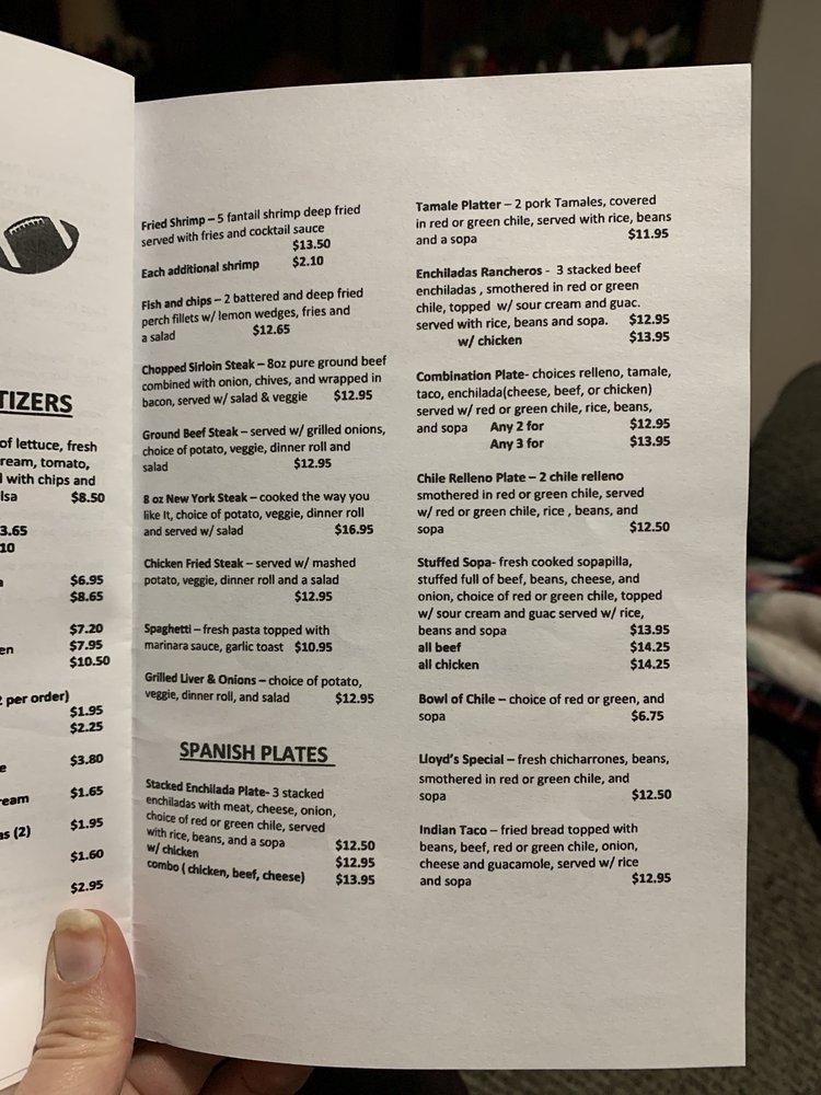 Menu at Ricky's restaurant, Taos