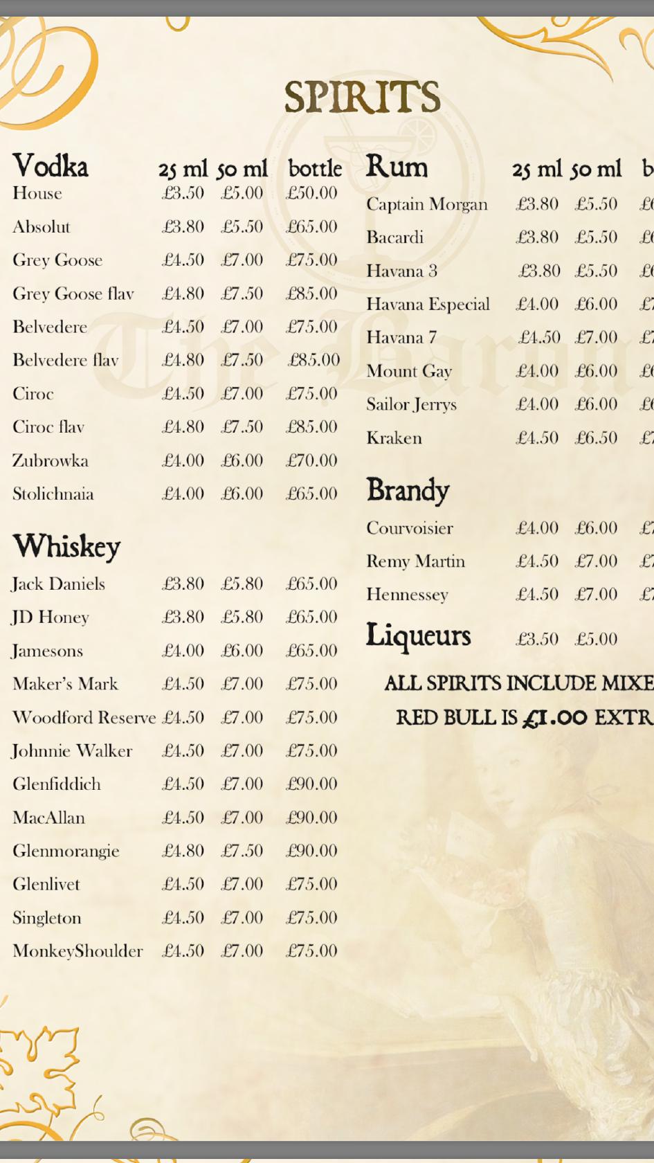 Menu at The Baron, Oxford