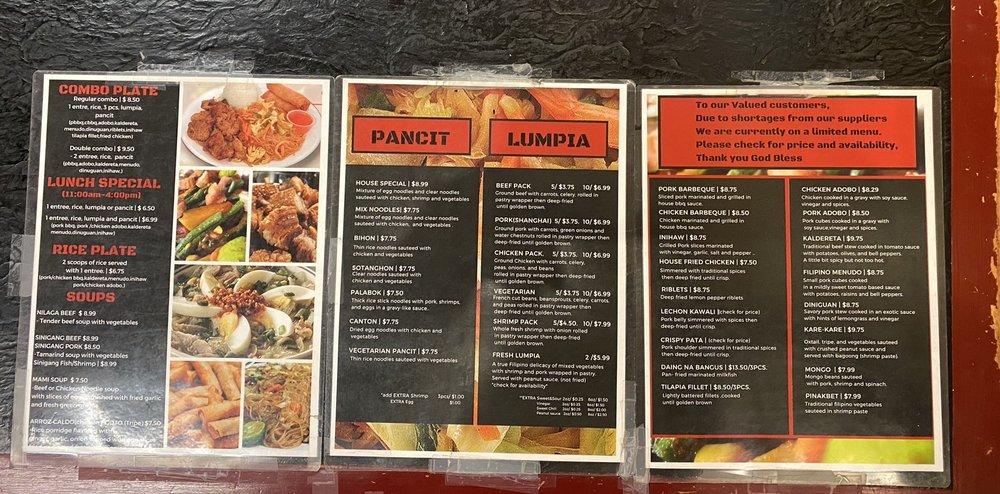 Menu at Best Lumpia BBQ, Stockton, Thornton Rd J