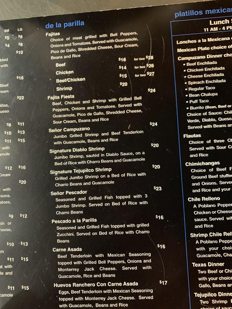 Menu at Campuzano Mexican Food restaurant, Cedar Hill, 213 W Belt Line Rd
