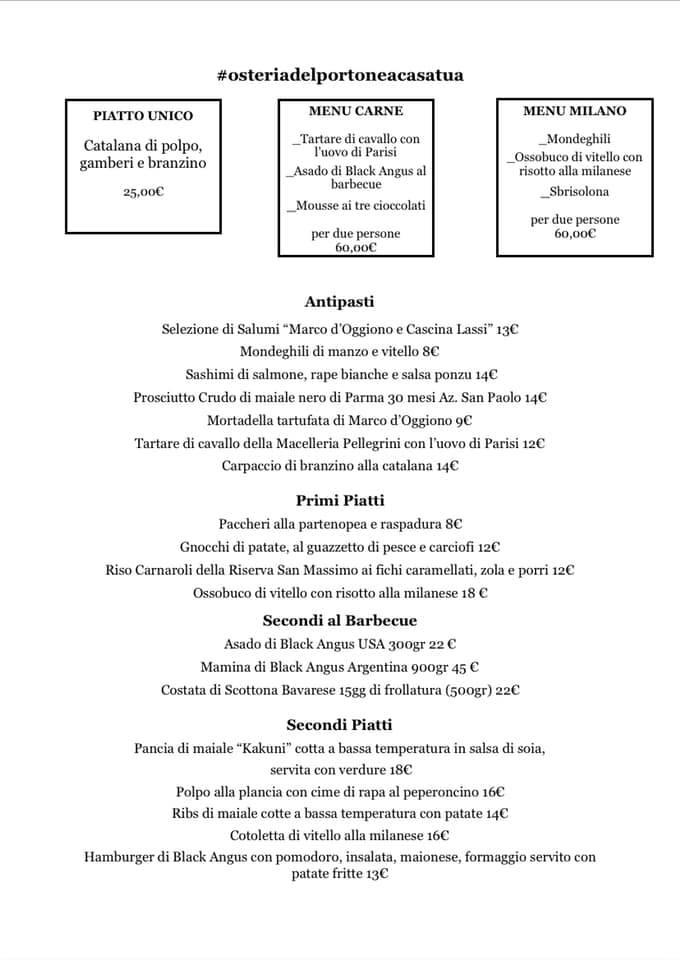 Menu da Osteria del Portone ristorante, Melegnano, Via Conciliazione