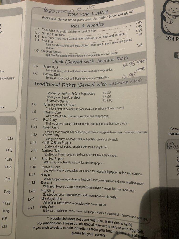 Menu at Tom Yum Thai & Sushi Restaurant, Dunedin