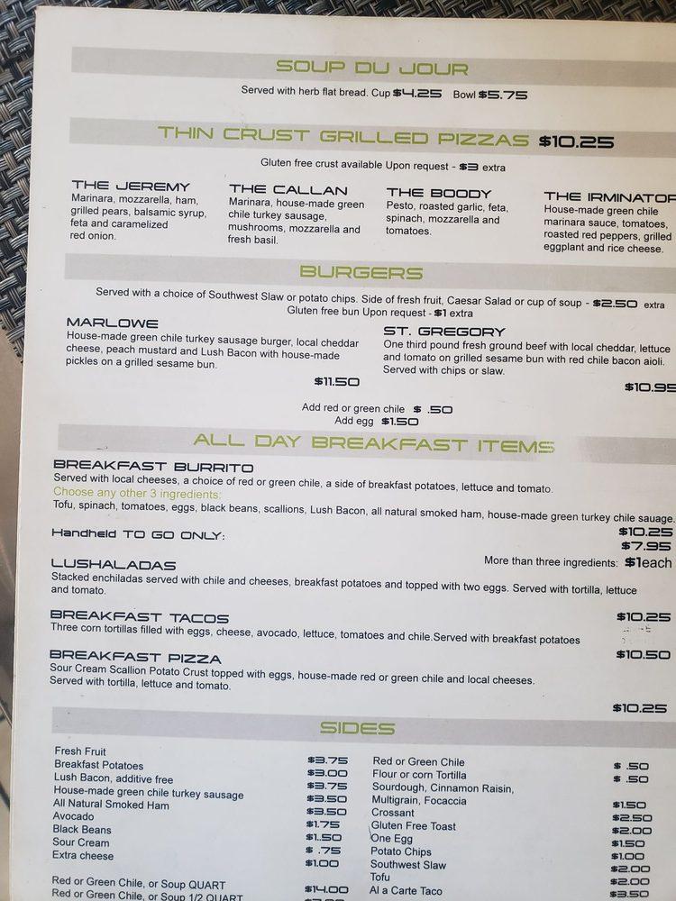 Menu at cafe lush, Albuquerque