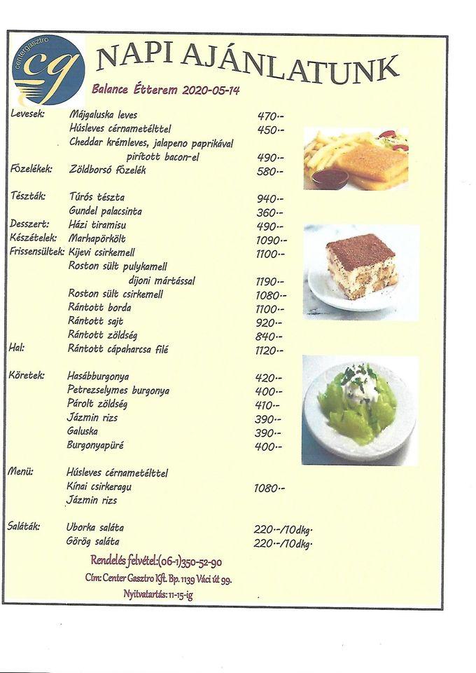 Menu at Balance Étterem cafeteria, Budapest, Váci út 99