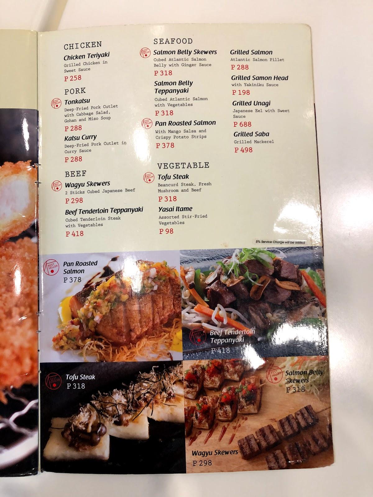 Menu at Chef Samurai Subic restaurant, Subic Bay Freeport Zone, Raymundo St