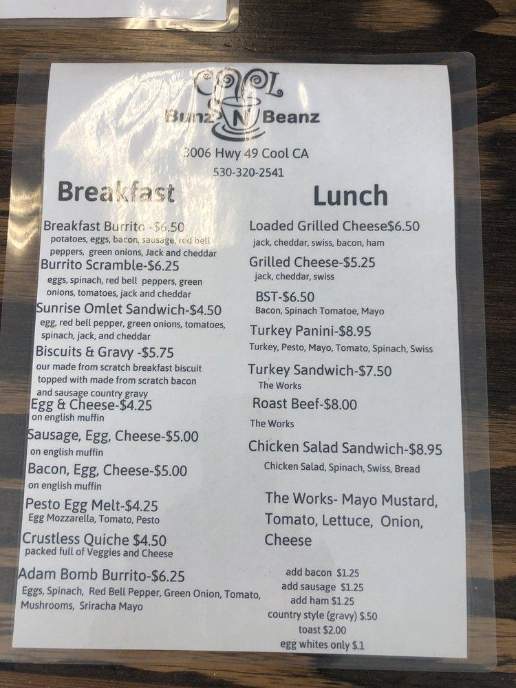 Menu at Cool Bunz N Beanz cafe, USA
