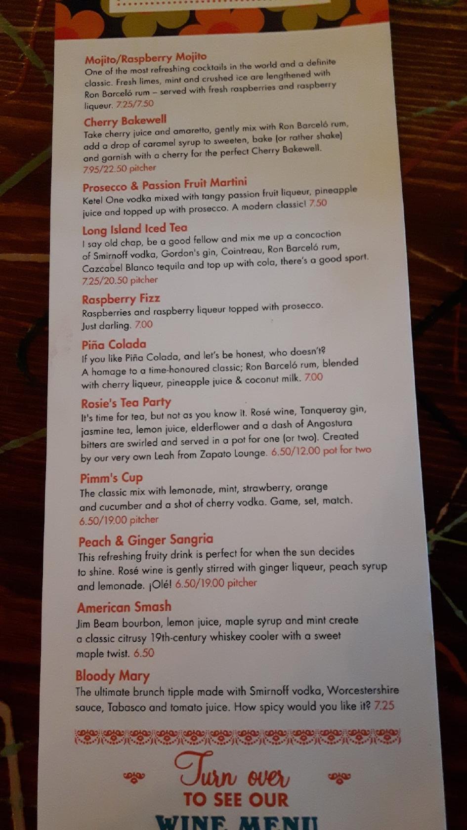 Menu at Corvo Lounge restaurant, Bridgend