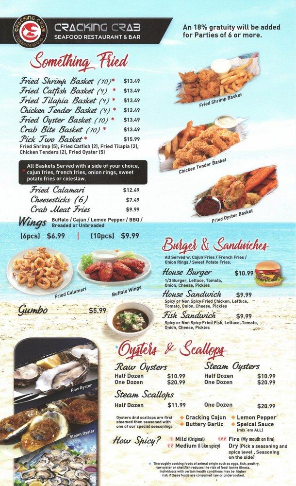 Menu at Cracking Crab restaurant, Pensacola
