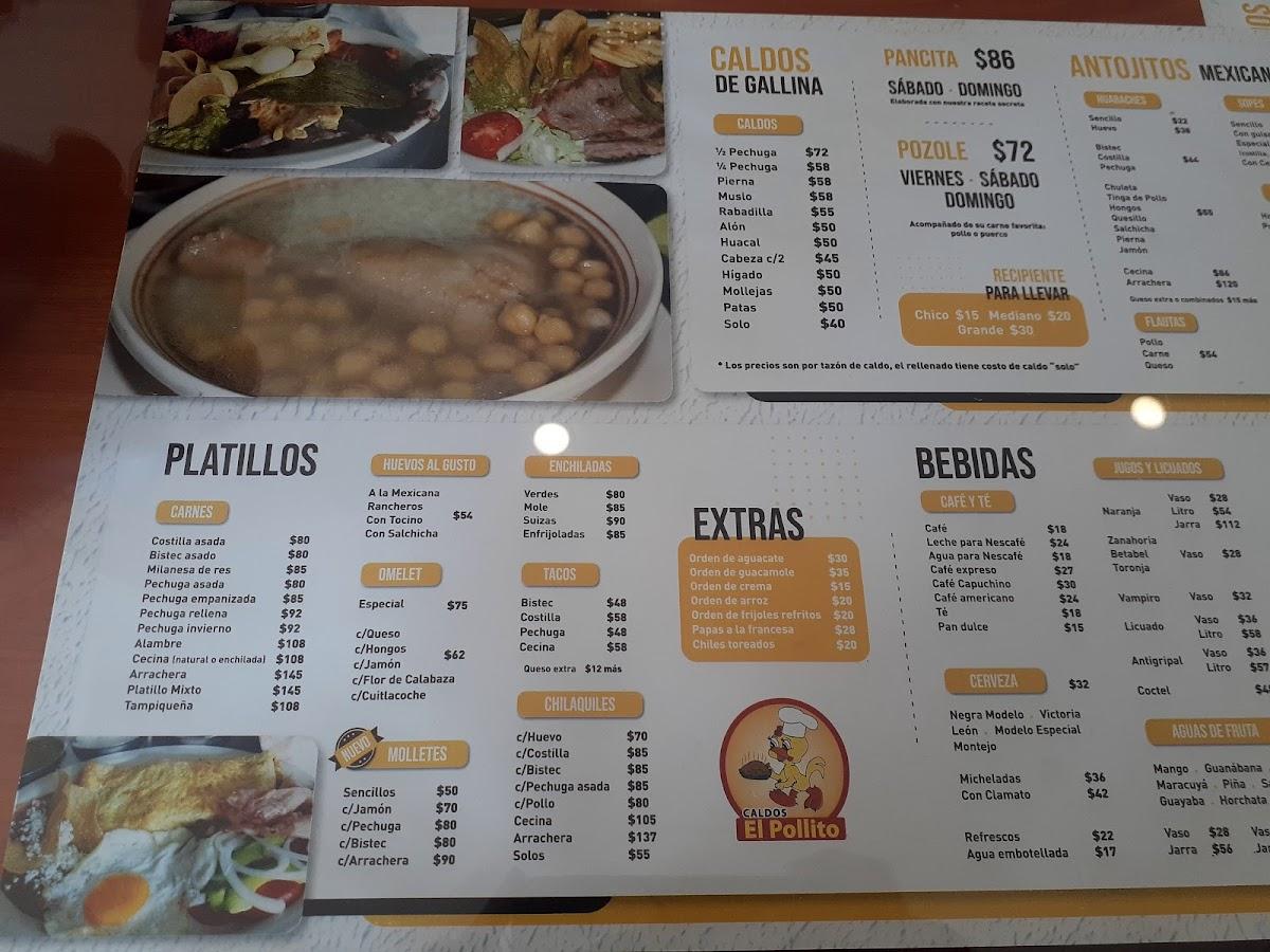 Carta del restaurante El Pollito, Ciudad del México, Lebrija esquina con