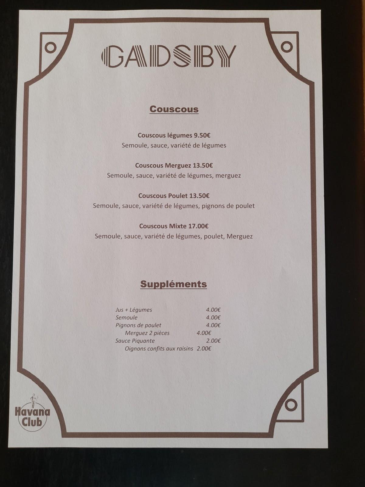 Menu at GADSBY BURGERS, Namur