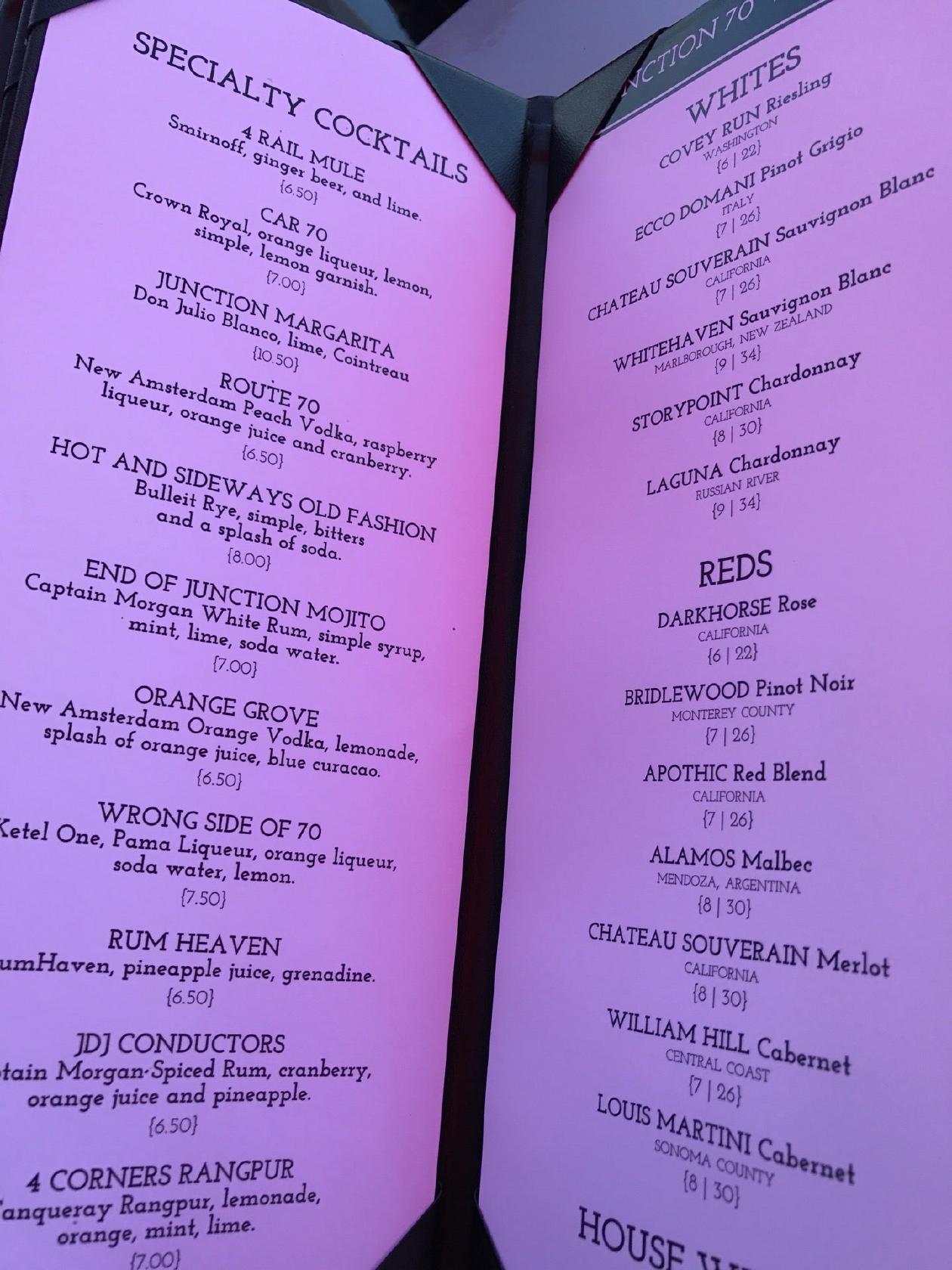 Menu at Junction 70 Grill pub & bar, Cottage Grove