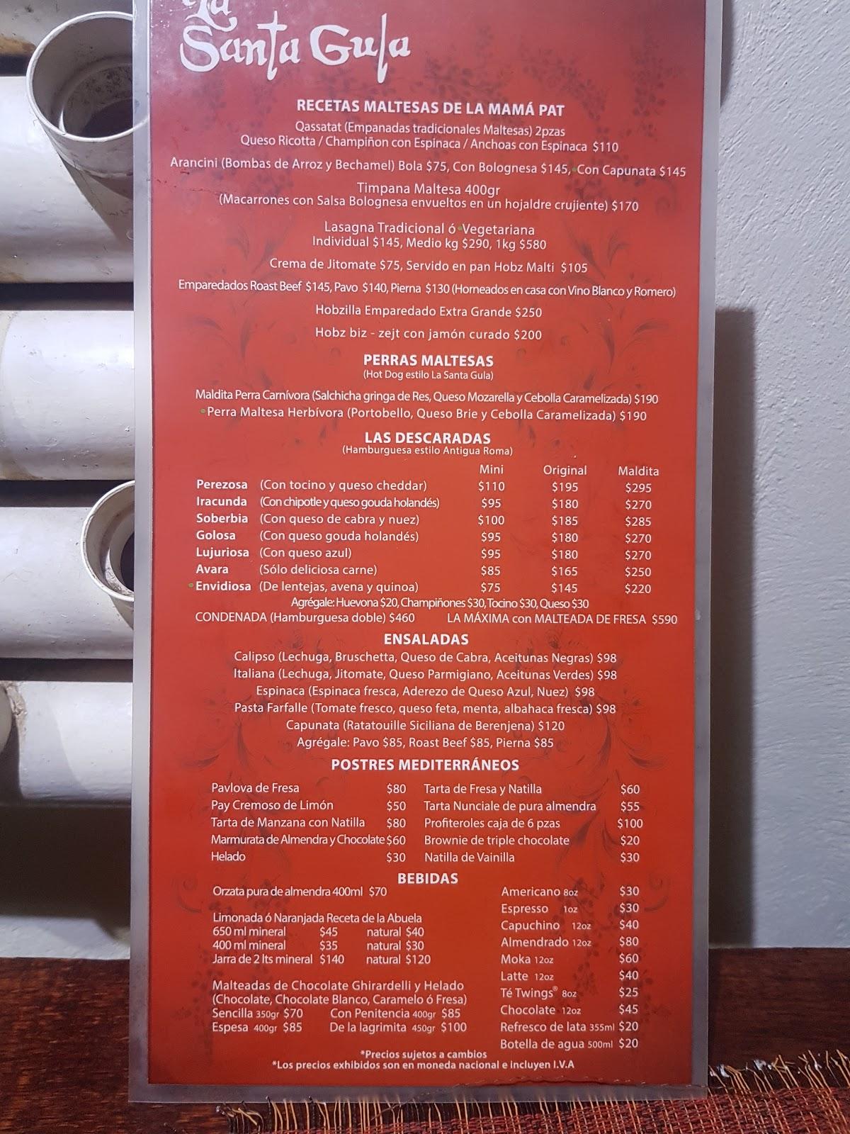 Carta del restaurante La Gula special, Ciudad del México, Calle ...