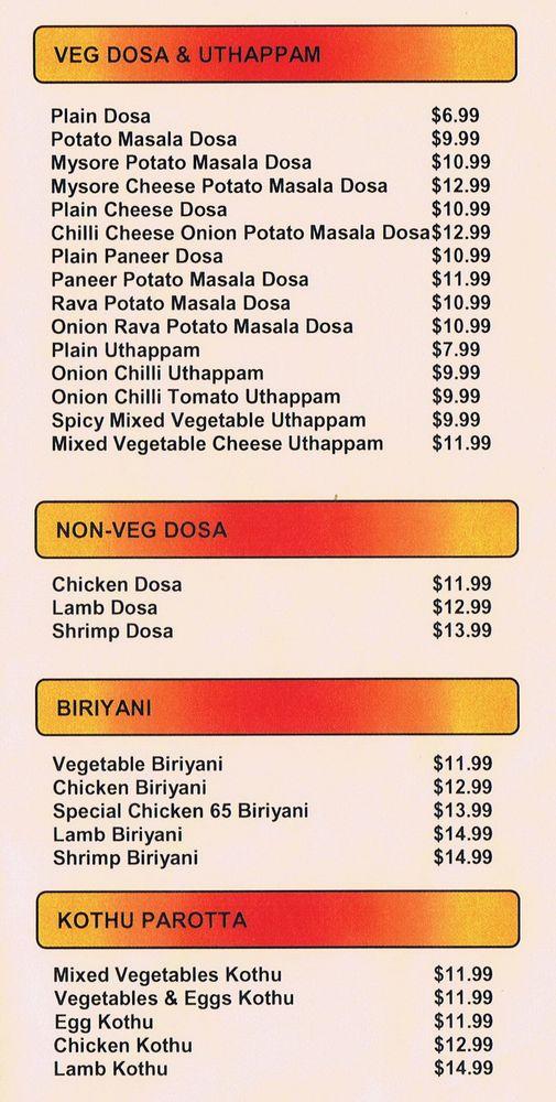 Carta del restaurante Manjal South Indian Kitchen, Burnaby