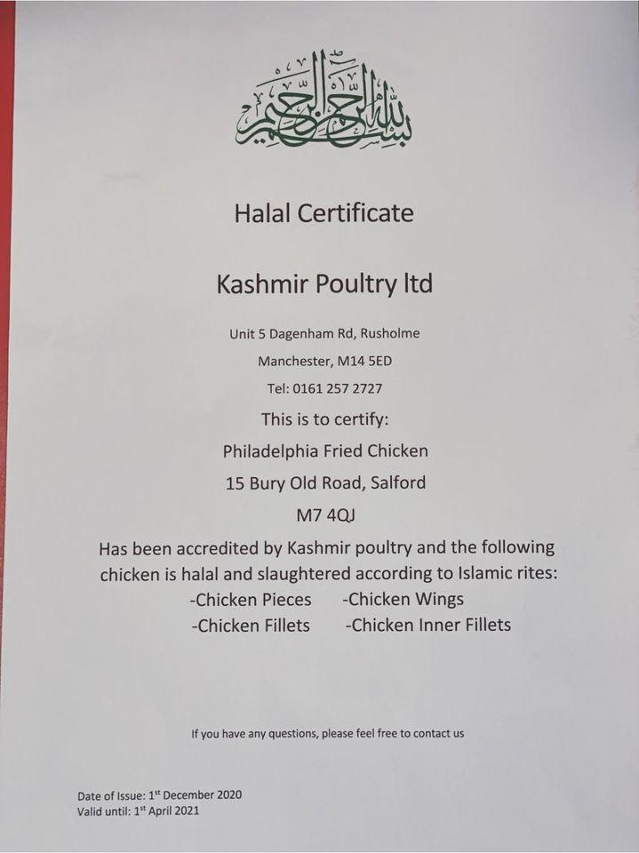 Menu at Philadelphia Fried Chicken fast food, Manchester, 15 Bury Old Rd