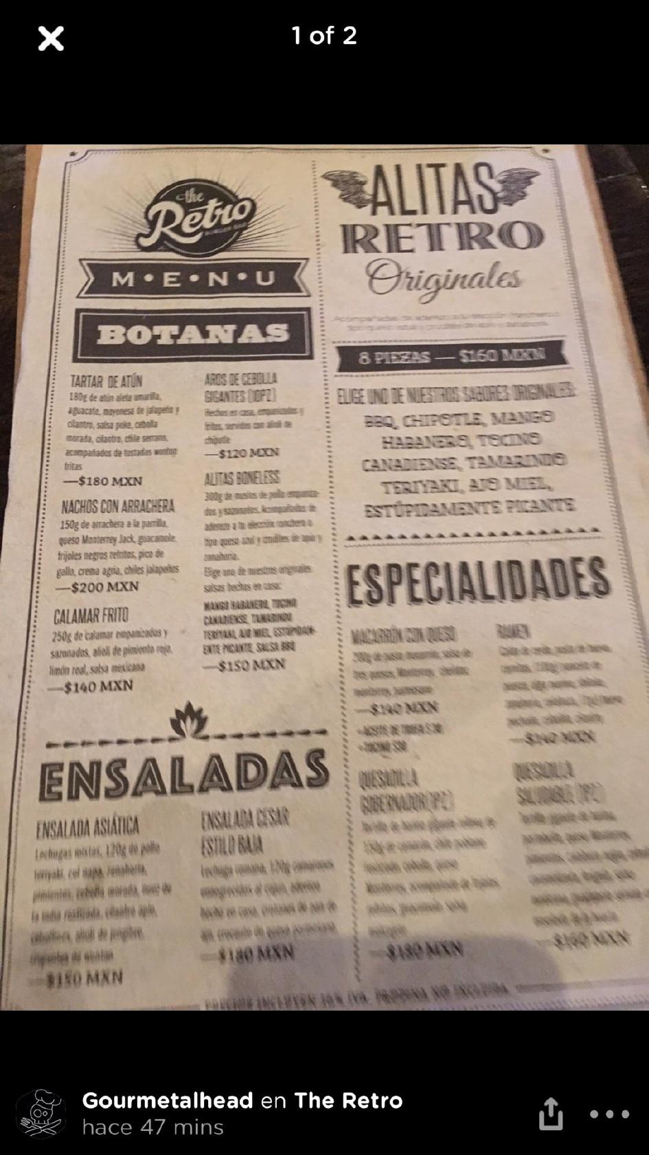 Menu at Retro Burger Bar, San José del Cabo
