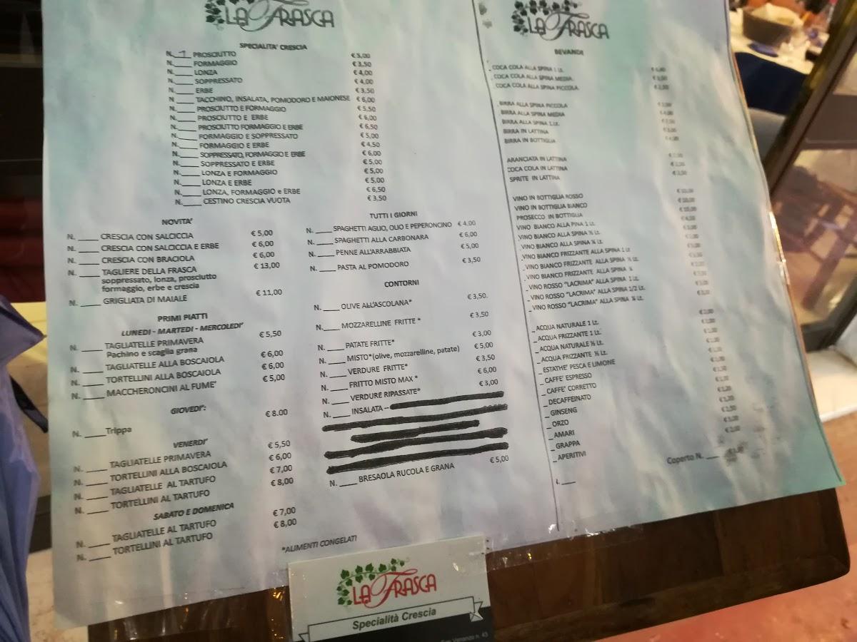 Carta de Ristorante La Frasca, Fabriano, Via