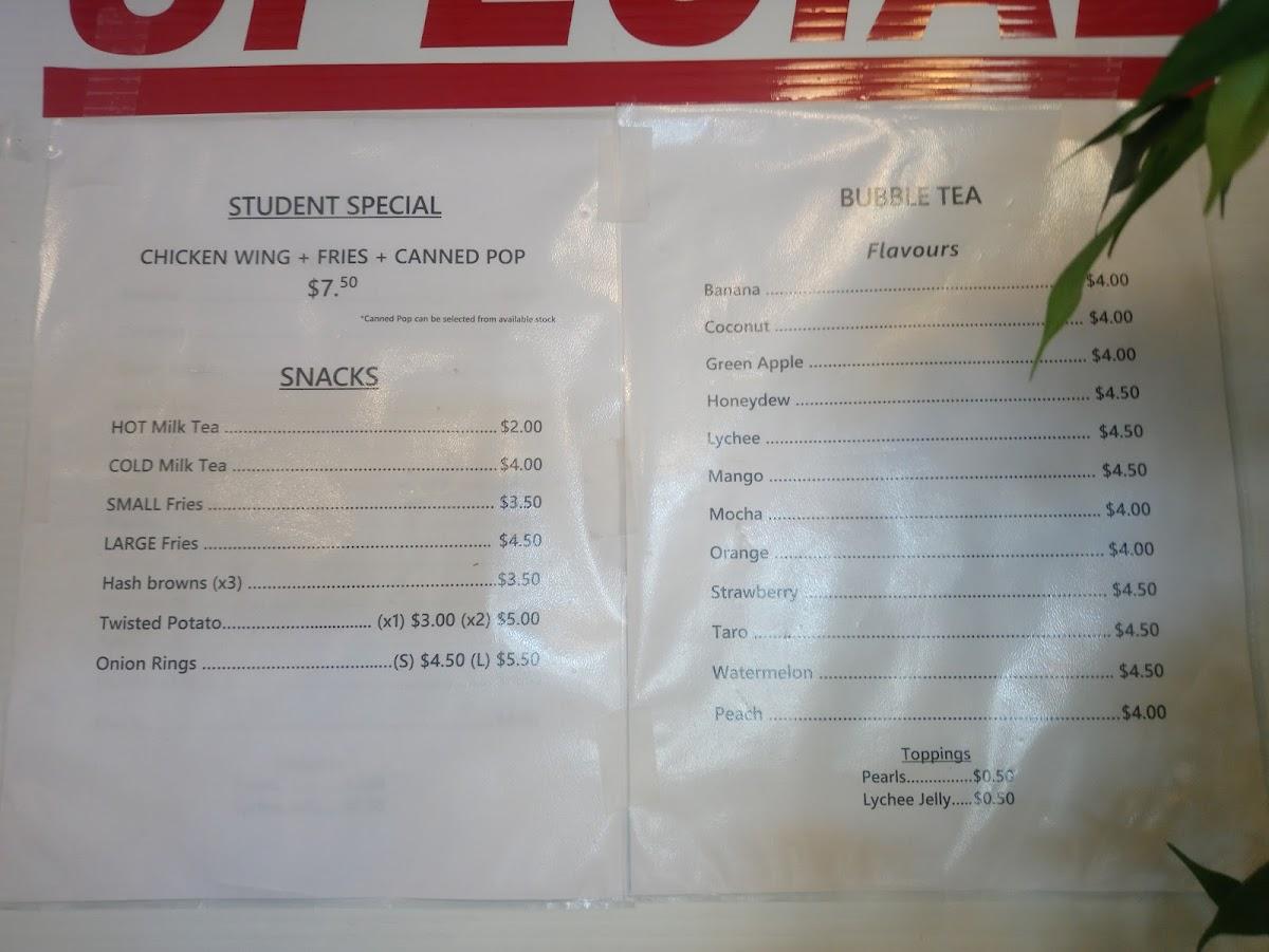 Menu at Sizzling Rice restaurant, Calgary