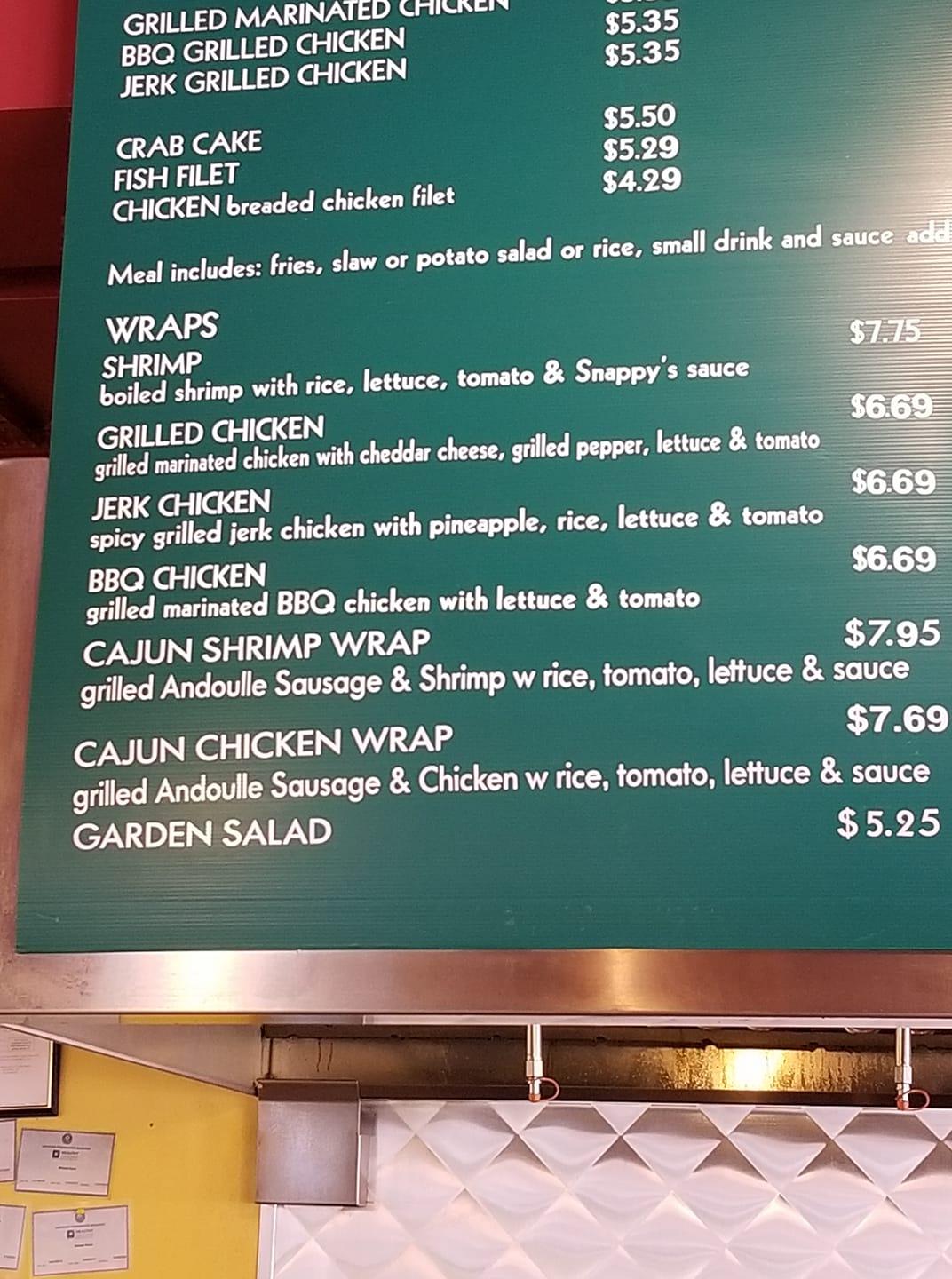 Menu at Captain Shrimp restaurant, Chicago