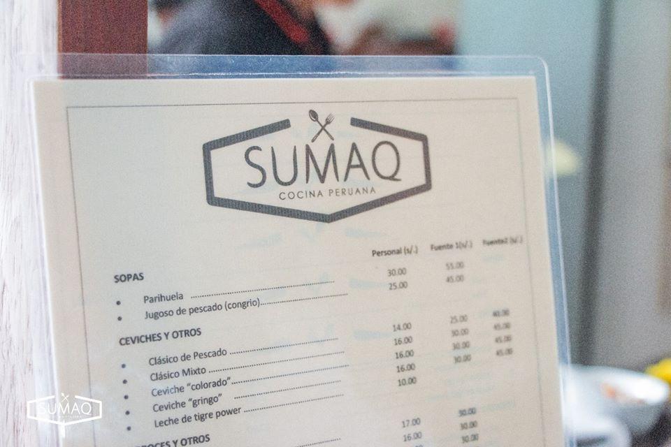 Menu at Sumaq "Cocina Peruana" restaurant, Chimbote