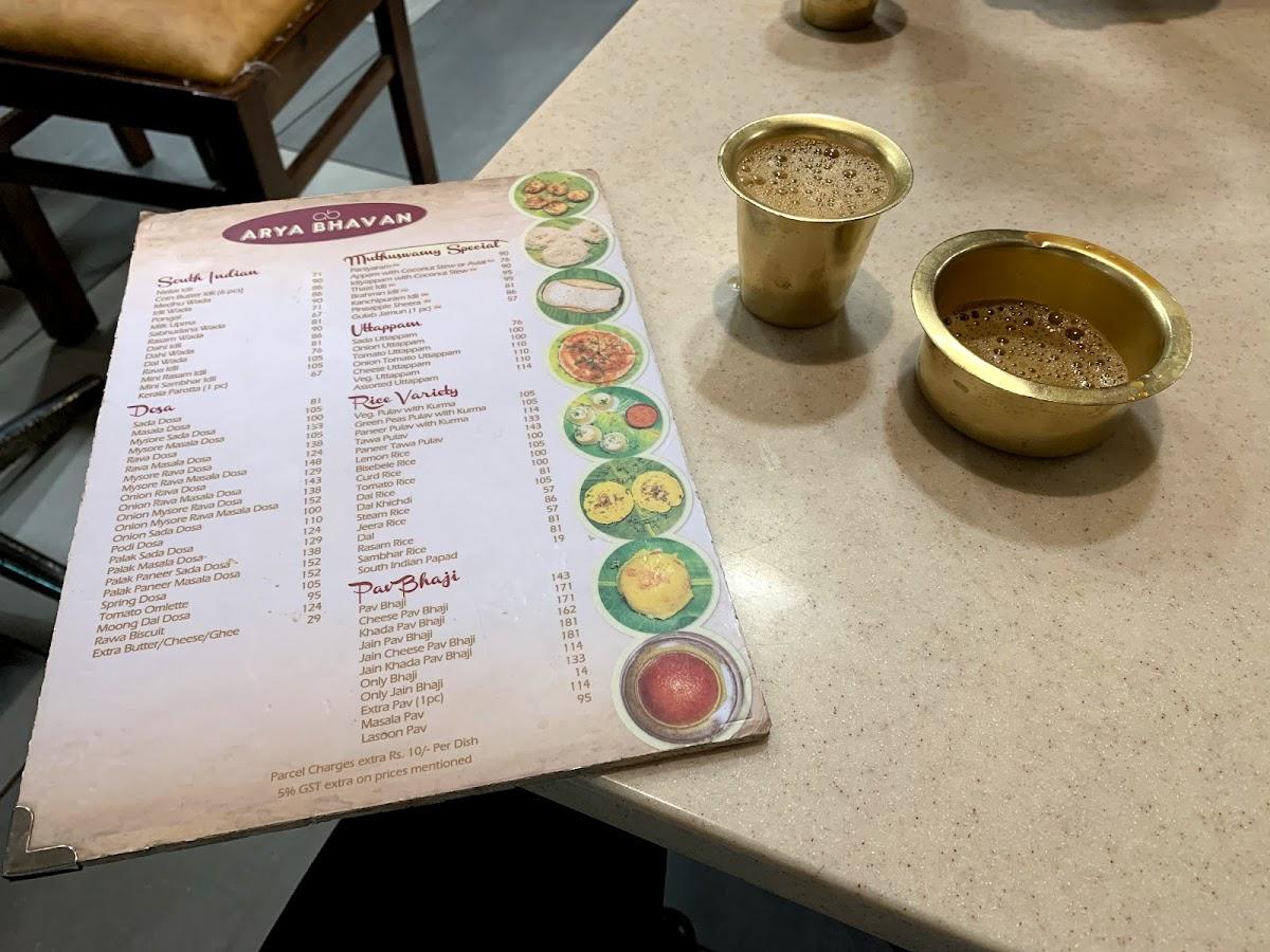Menu at Arya Bhavan, Mumbai, Eastern Court