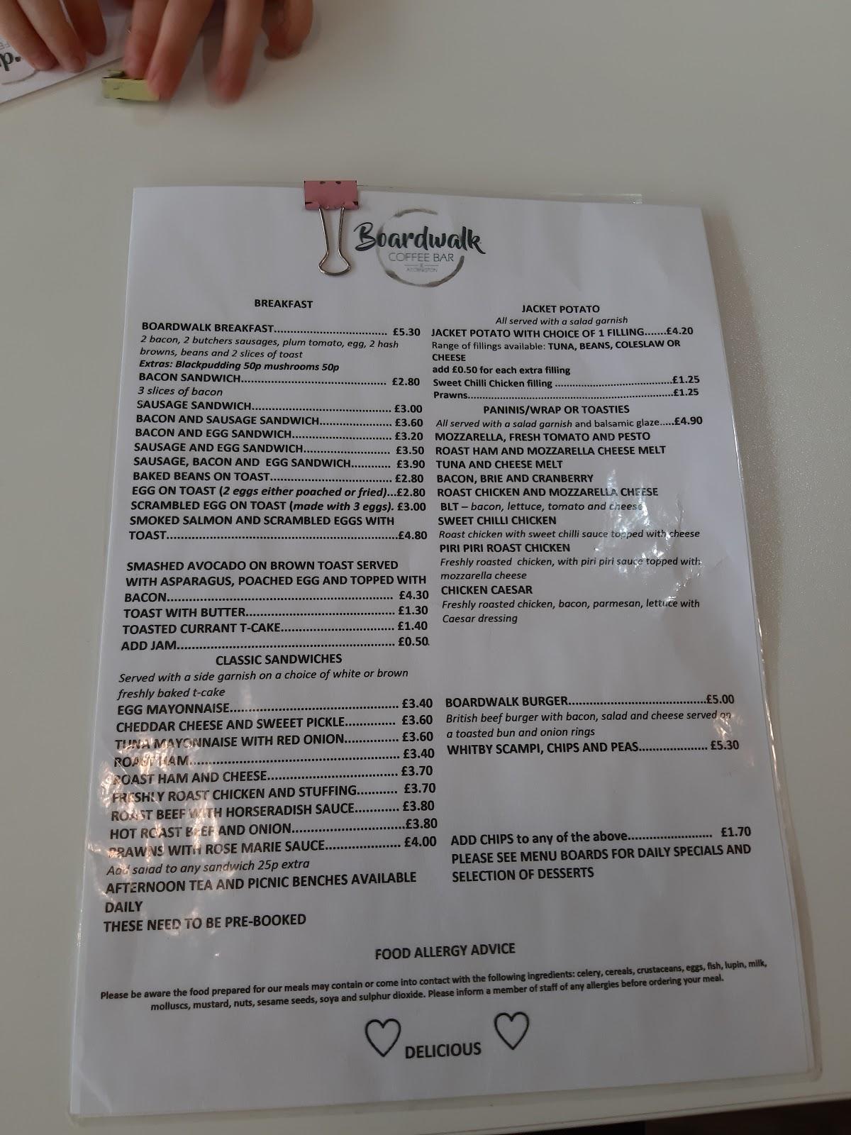 Menu at Elsie's cafe, Accrington