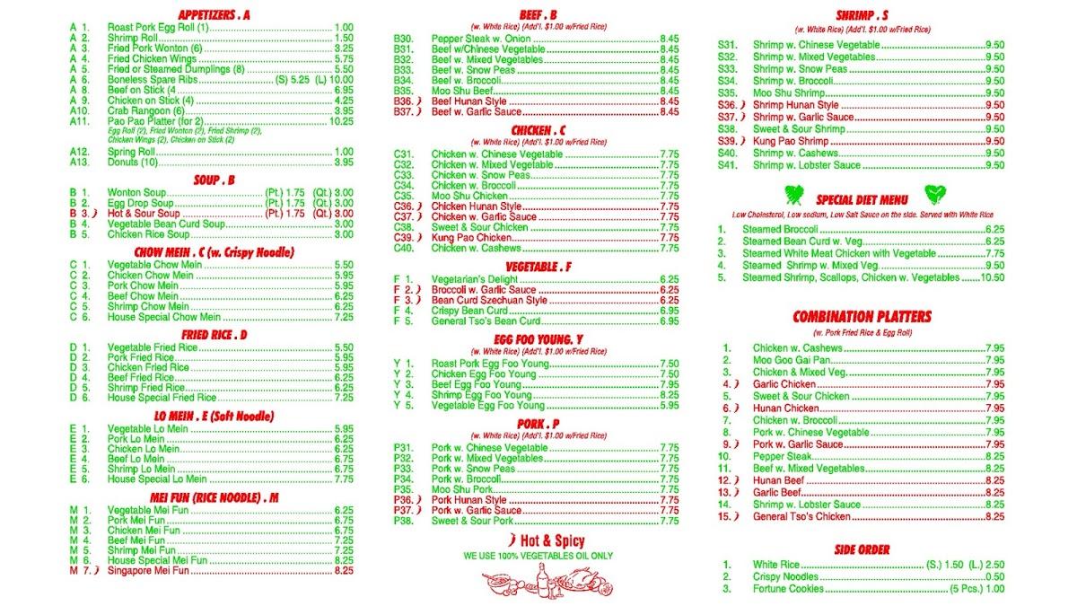Menu at King Chef Restaurant, Hurricane