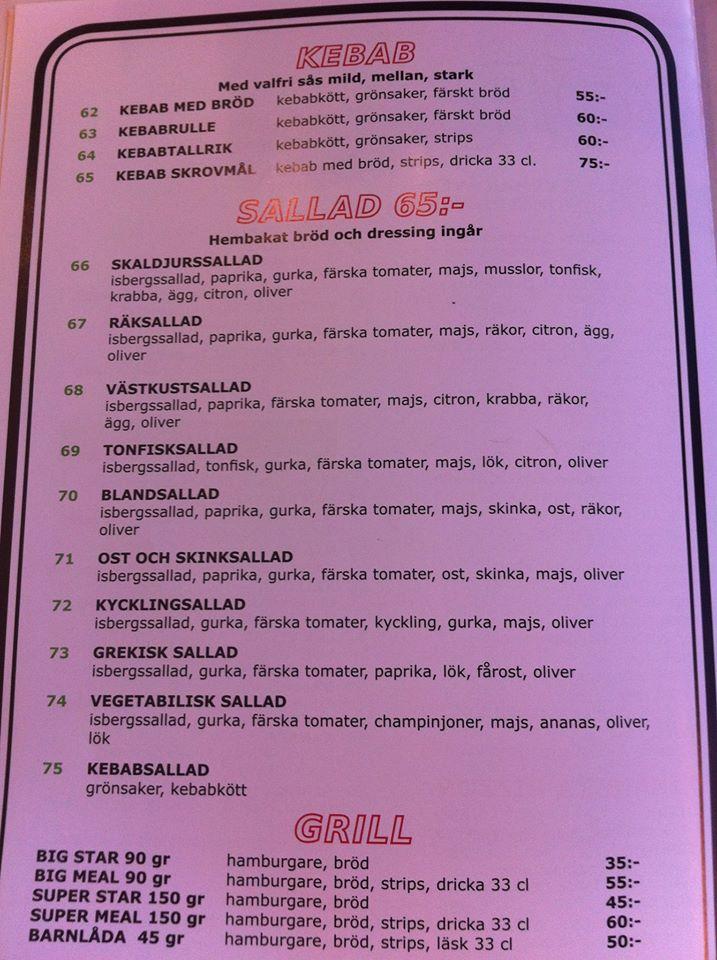 Menu at Pizzeria Torino, Storvik, Handelsgatan 2
