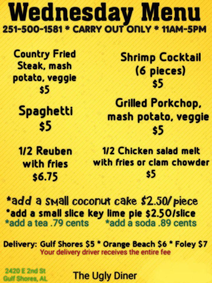 Menu at The ugly Diner restaurant, Gulf Shores