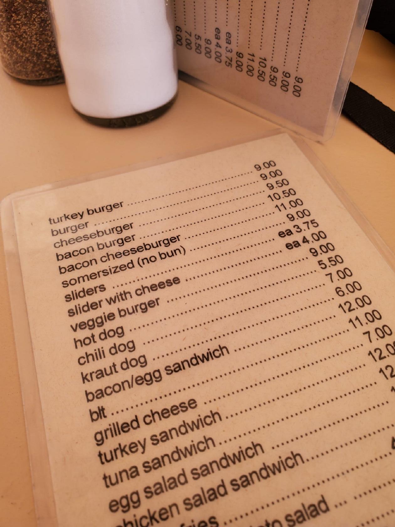 Menu at Tyler's Burgers restaurant, Palm Springs