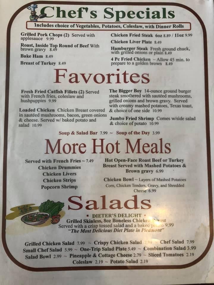 Menu at Zephyr Cafe, Piedmont