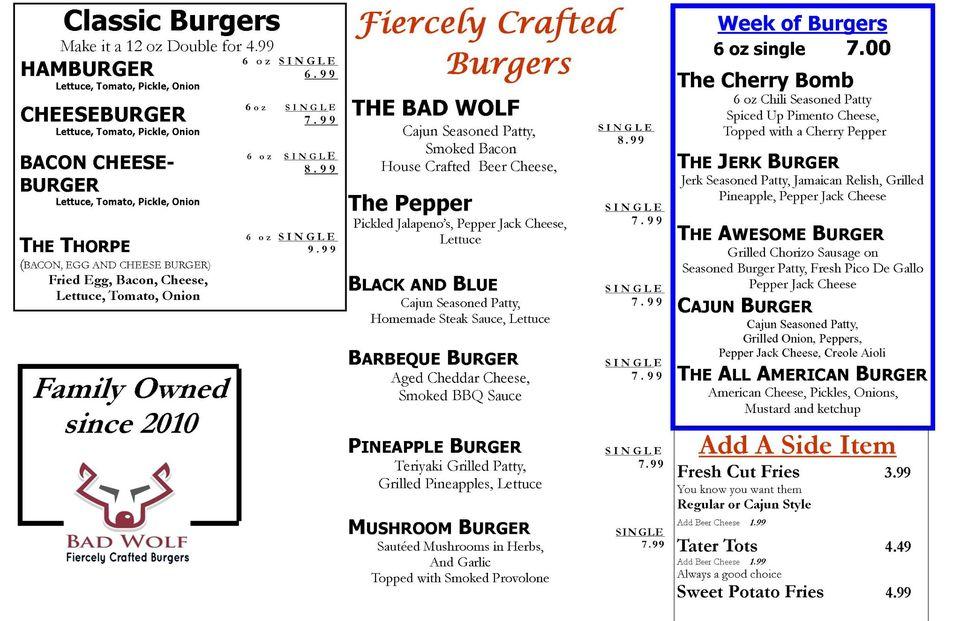 Carta del restaurante Bad Wolf Burgers, Lexington, N Forbes Rd