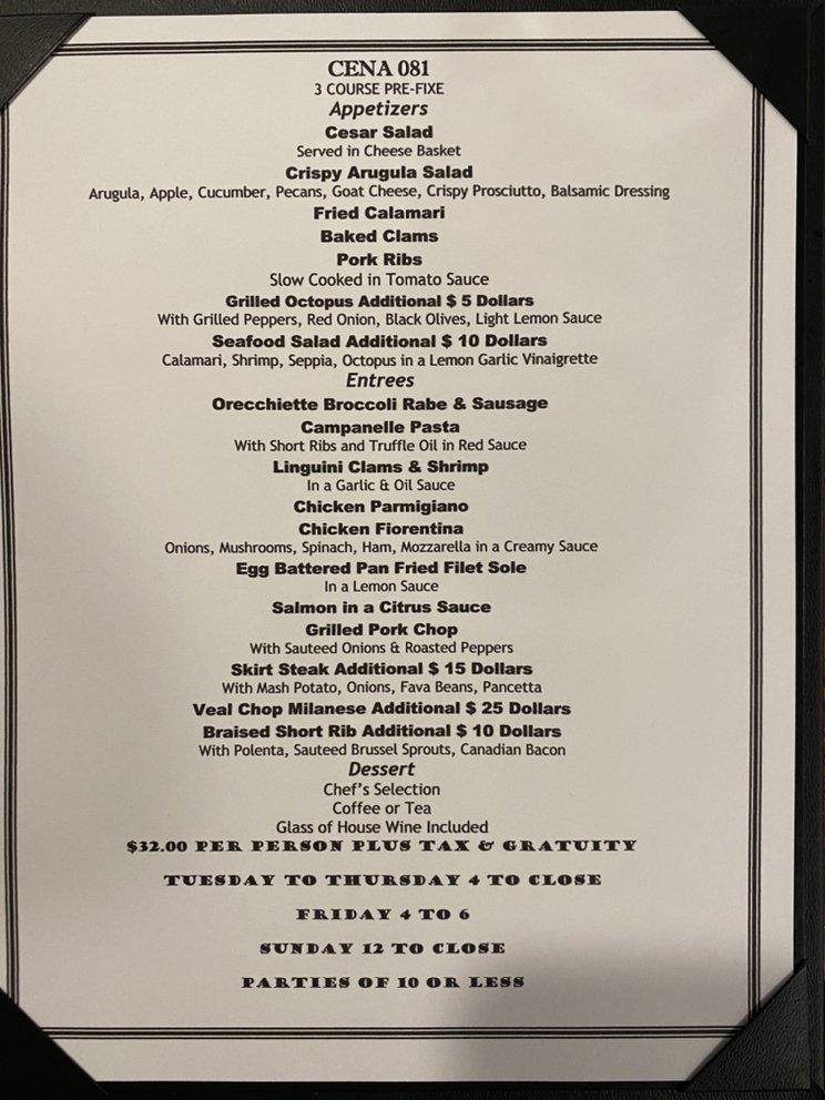 Menu at Cena 081 restaurant, Westbury