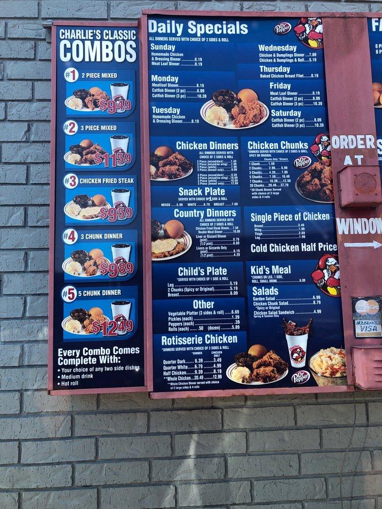 Menu at Charlie's Fried Chicken restaurant, Muskogee