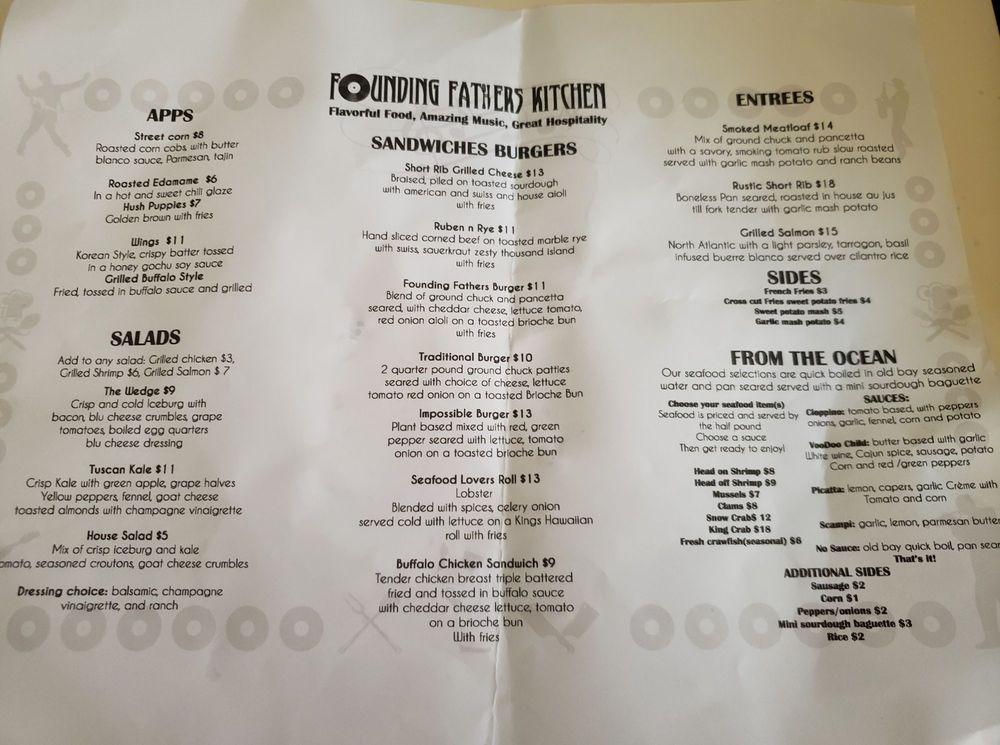 Menu at Founding Fathers Kitchen pub & bar, Chandler