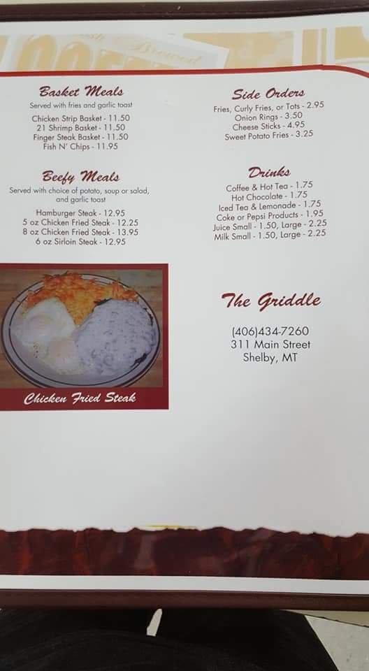 Menu at Griddle restaurant, Shelby