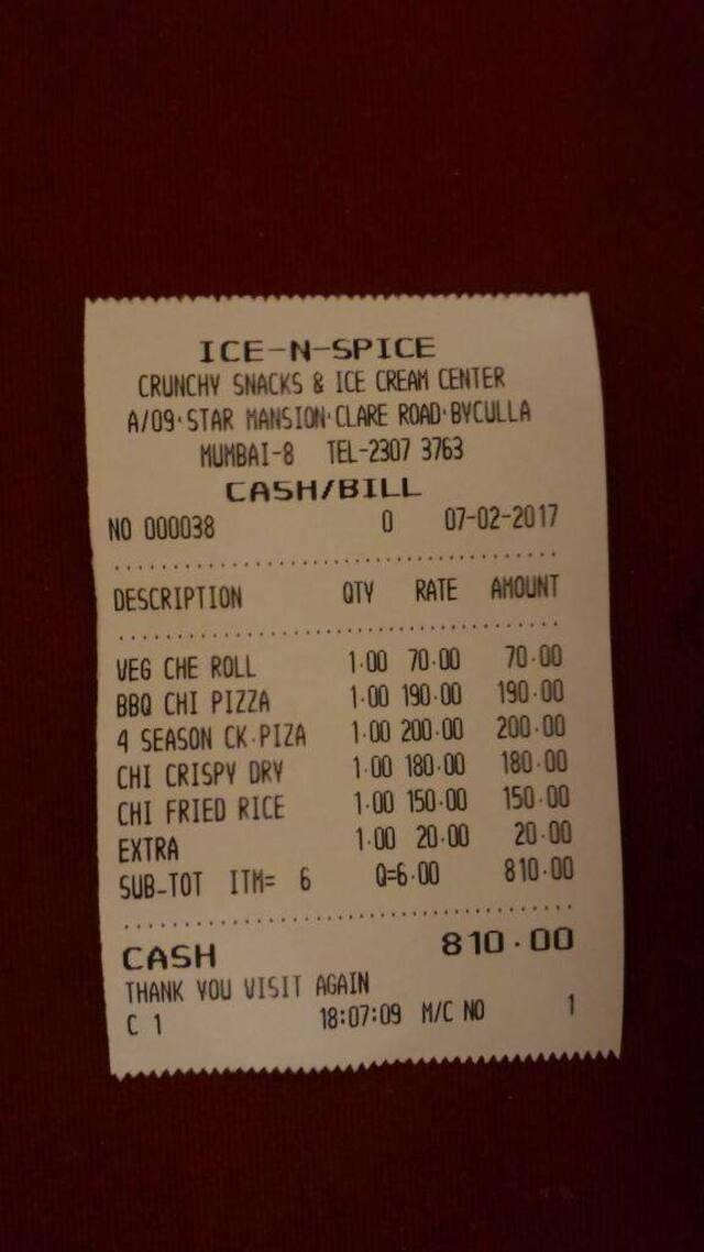 Menu at Ice n spice restaurant, Mumbai, Shop no. A/09