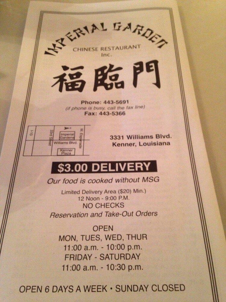 Menu at Imperial Garden Chinese Restaurant, Kenner
