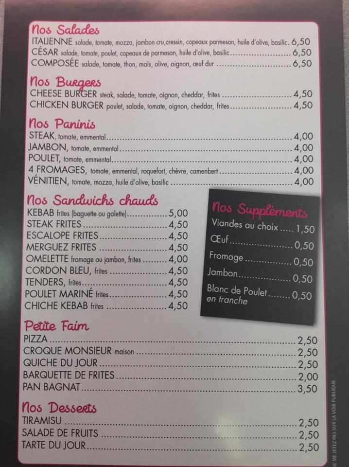 Menu at Le Valentinois restaurant, Marseille